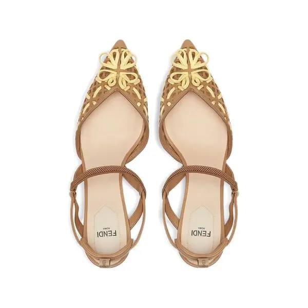 Fendi Woven Leather Slingback Shoes - Brown