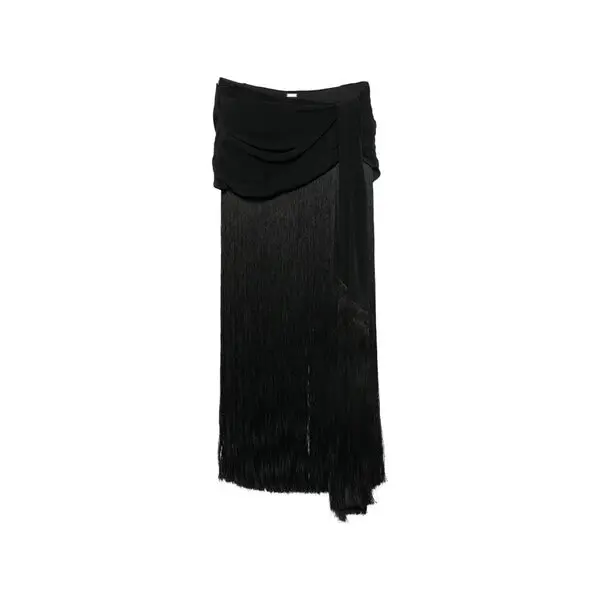 Cult Gaia Fringe Trim Floor Length Skirt - Black