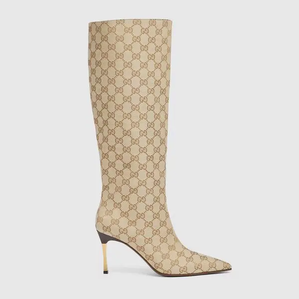 Gucci Gg Canvas Stiletto Boots - Cream