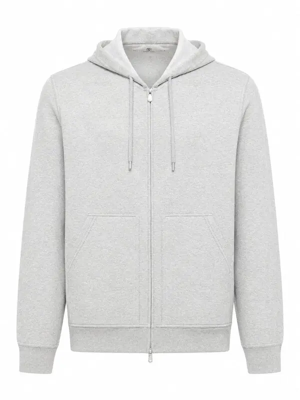 Brunello Cucinelli Double Cotton, Cashmere And Silk Sweatshirt Topwear With Zip And Hood - Gray
