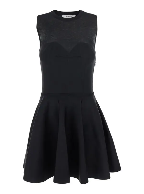 Givenchy Black Crew Neck Dress With Flared Skirt In Fabric - Multicolor