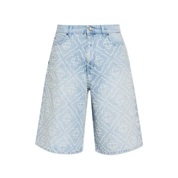 Casablanca Beaded Monogram Denim Shorts - Blue