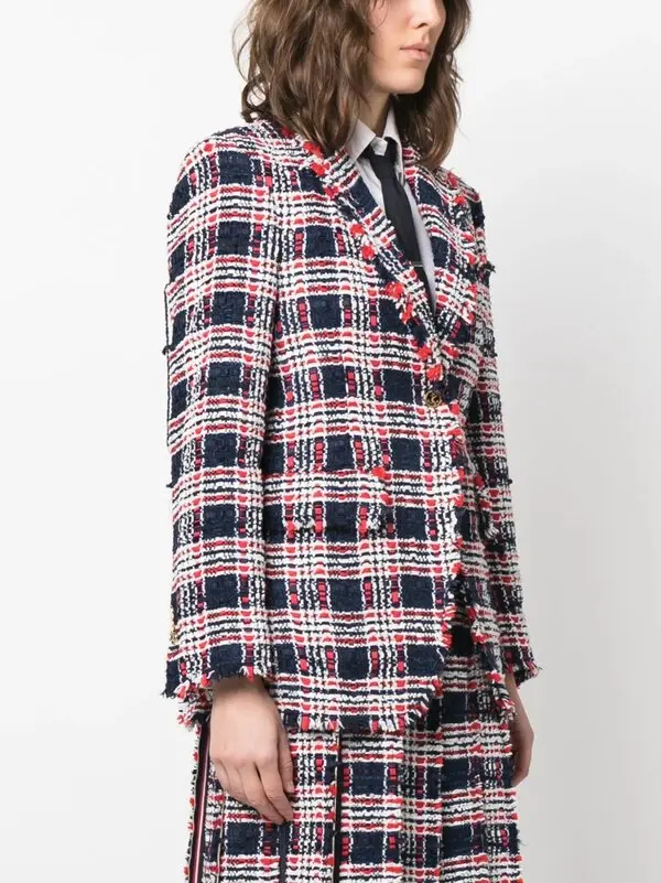 Thom Browne Frayed Single-breasted Tweed Blazer