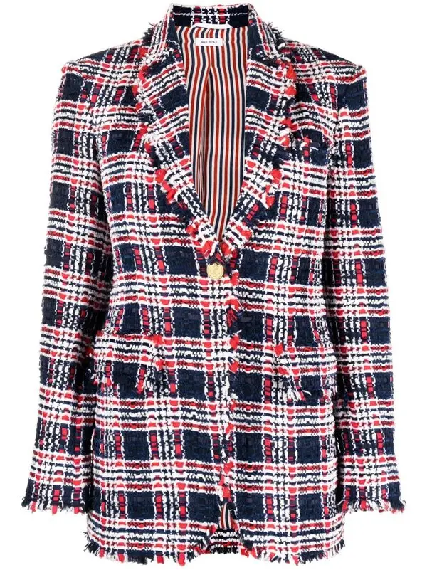 Thom Browne Frayed Tweed Single-breasted Blazer - Multicolor