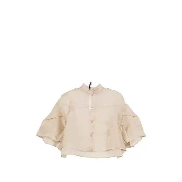 Max Mara Silk Stand Collar Short Sleeve Blouse - Cream