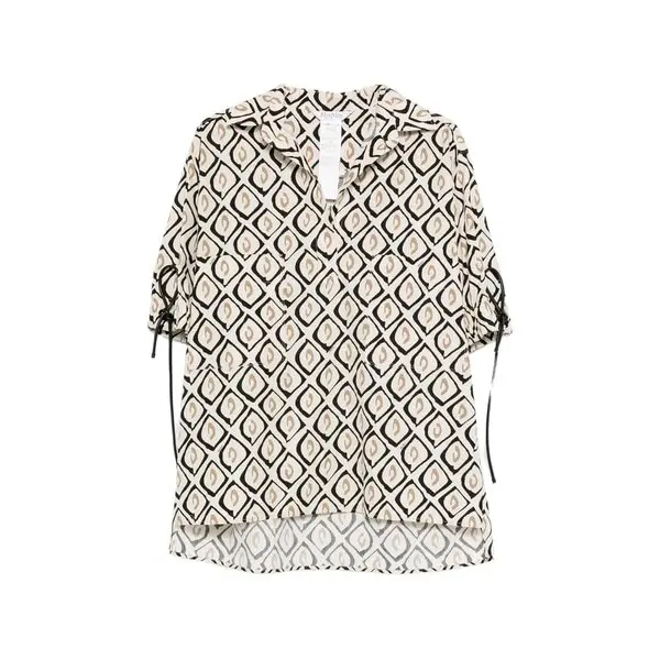 Max Mara Geometric Pattern Short Sleeve Blouse - Cream