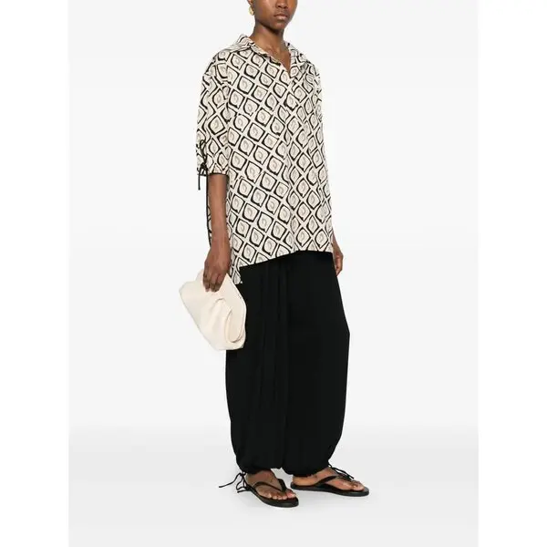Max Mara Geometric Pattern Short Sleeve Blouse - Cream