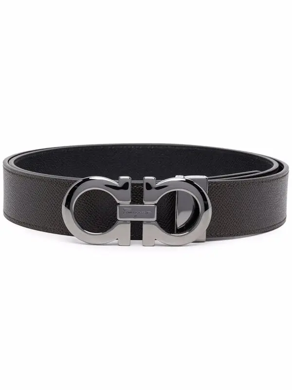 FERRAGAMO Hammered Leather Reversible Gancini Belt - Brown