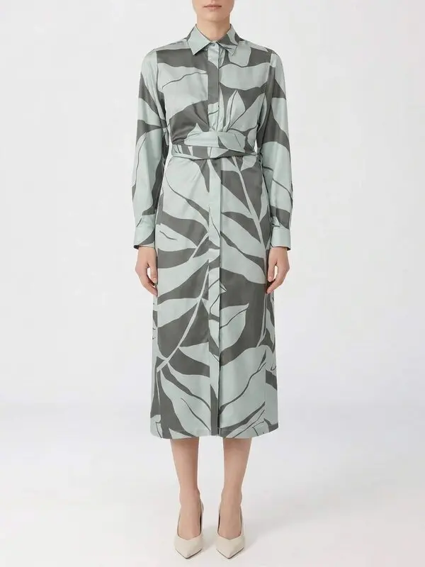 Max Mara Printed Silk Shirt Dress - Green