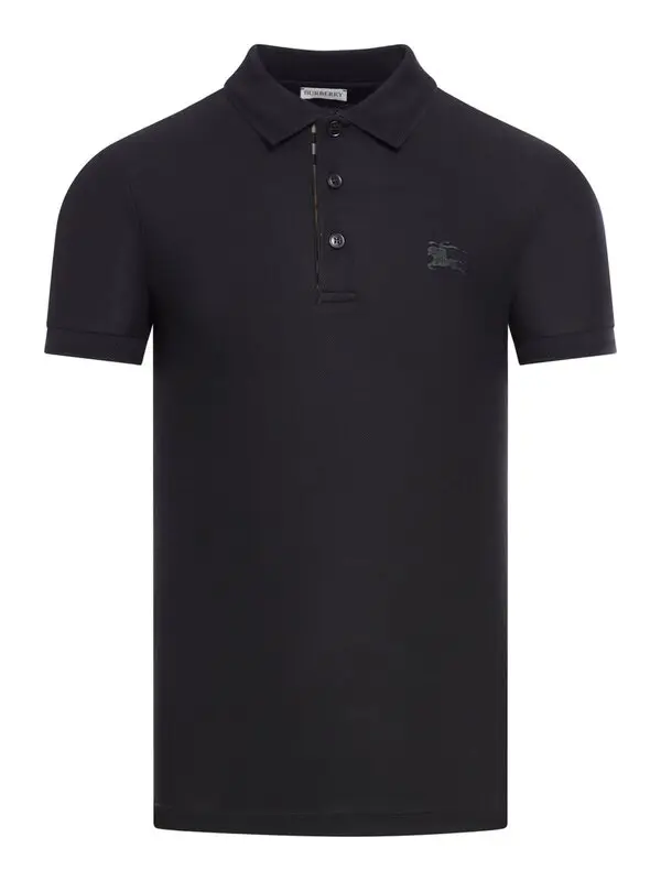 Burberry Cotton Polo Shirt With Embroidered Ekd Logo - Black