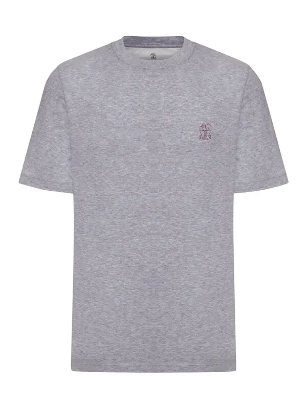 Brunello Cucinelli Cotton T-shirt With Contrasting Logo Print - Gray
