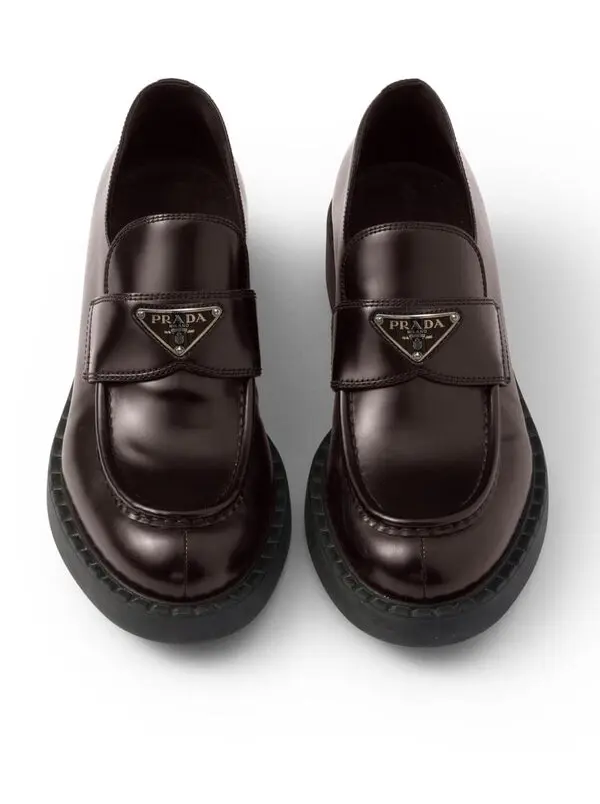 Prada Brushed Leather Loafers With Logo