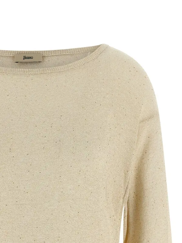 Herno Lamé And Sequin Yarn Sweater - Cream