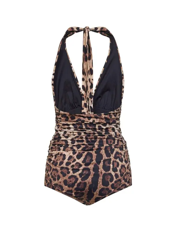 Dolce & Gabbana Leopard Printed Sensitive Fabric One-piece Swimsuit - Multicolor