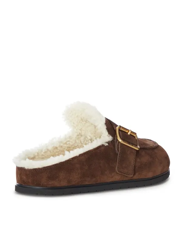 Prada Suede And Shearling Mule With Buckle