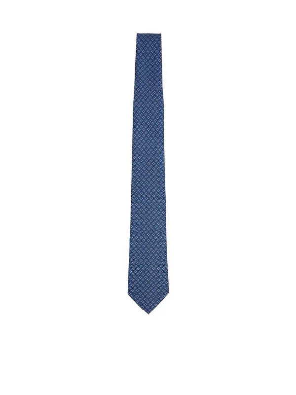 FERRAGAMO Blue Silk Tetris Print Tie