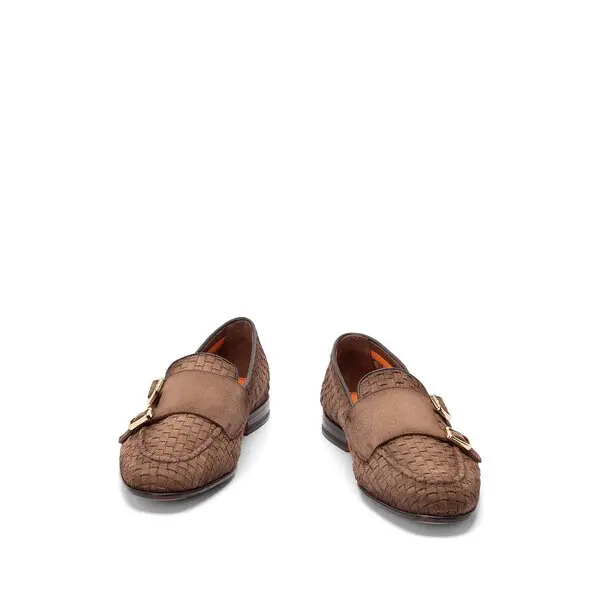 Santoni Woven Suede Loafers - Brown