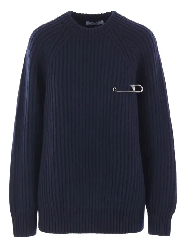 Prada Ribbed-knit Safety-pin Pullover - Blue