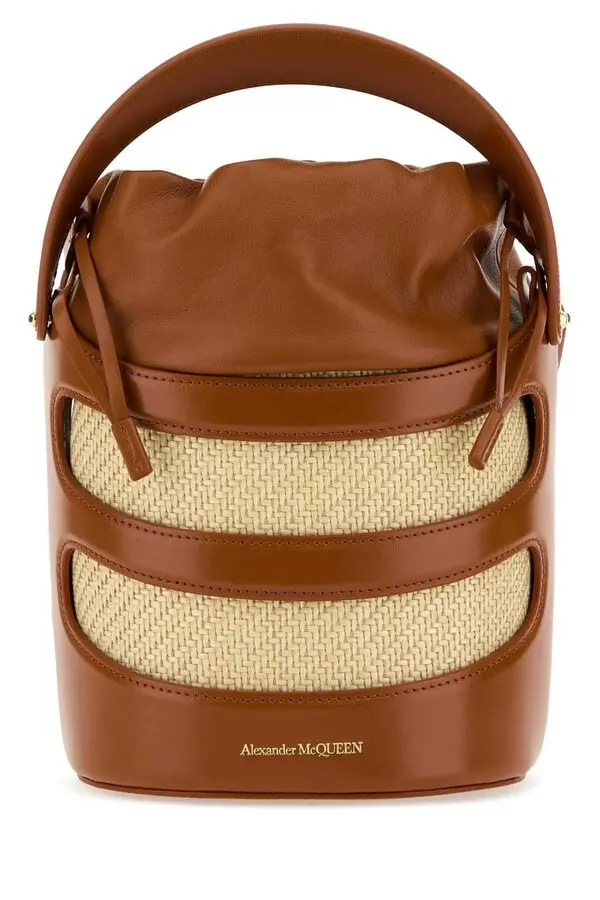 Alexander McQueen Two-tone Leather And Raffia The Rise Bucket Bag - Multicolor