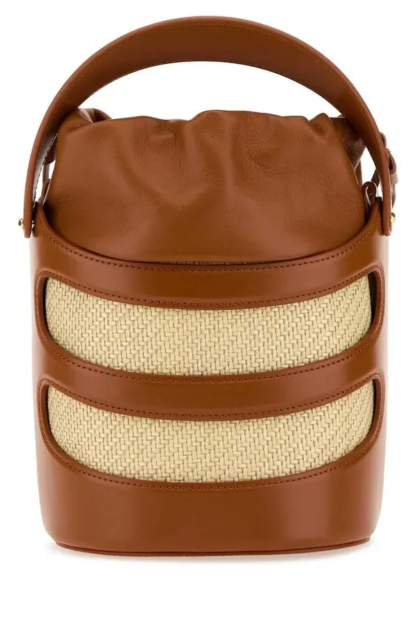 Alexander McQueen Two-tone Leather And Raffia The Rise Bucket Bag - Multicolor