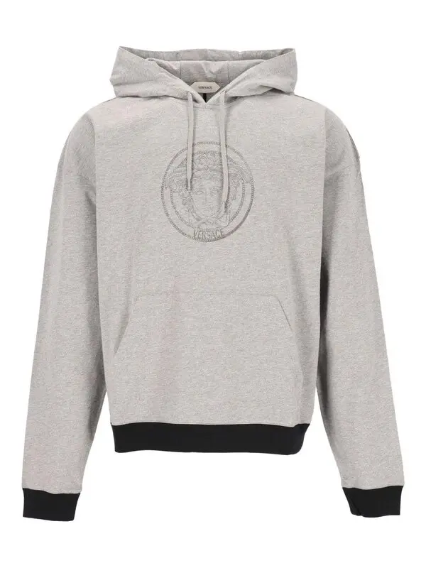 Versace Cotton Jersey Hoodie With Medusa Logo Print - Gray