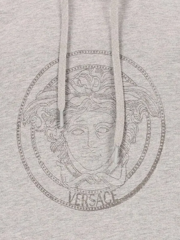 Versace Cotton Jersey Hoodie With Medusa Logo Print - Gray