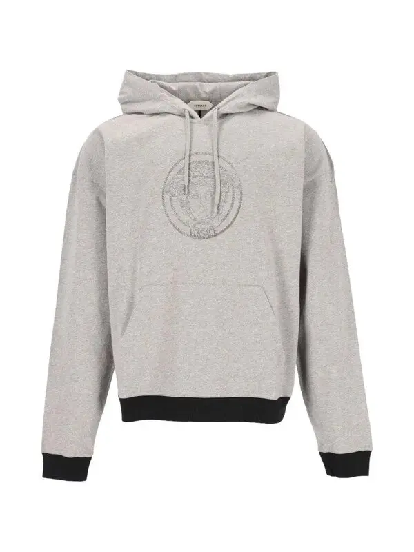 Versace Cotton Jersey Hoodie With Medusa Logo Print - Gray