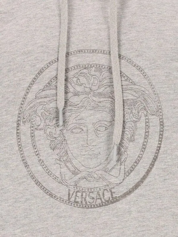Versace Cotton Jersey Hoodie With Medusa Logo Print - Gray