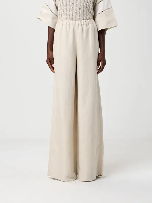 Max Mara Linen And Silk Palazzo Trousers - Cream