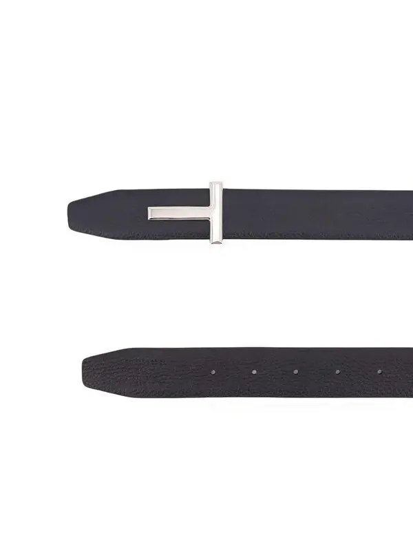 TOM FORD T-buckle Two-tone Grained Leather Belt