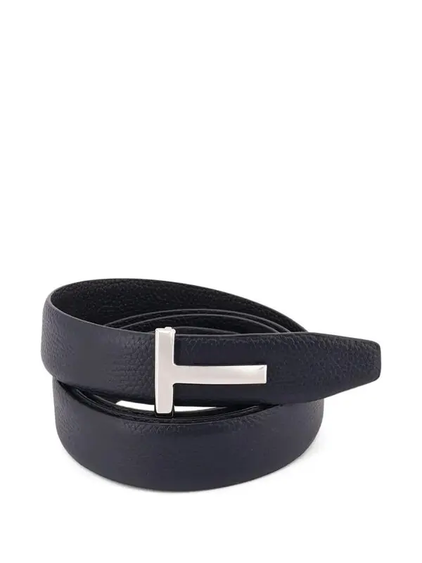TOM FORD T-buckle Two-tone Grained Leather Belt