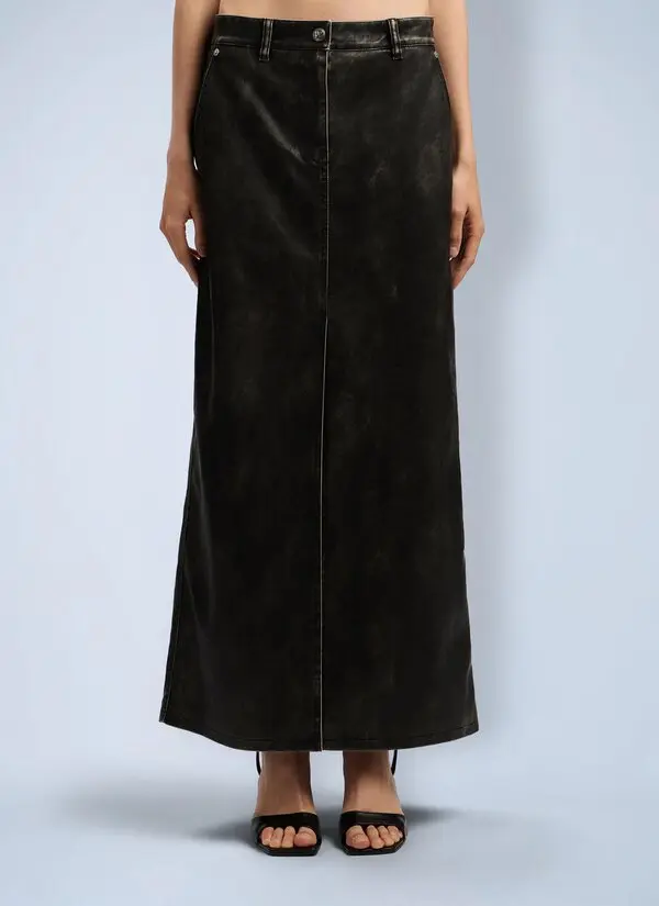 Palm Angels Curved Logo Coated Long Skirt - Gray