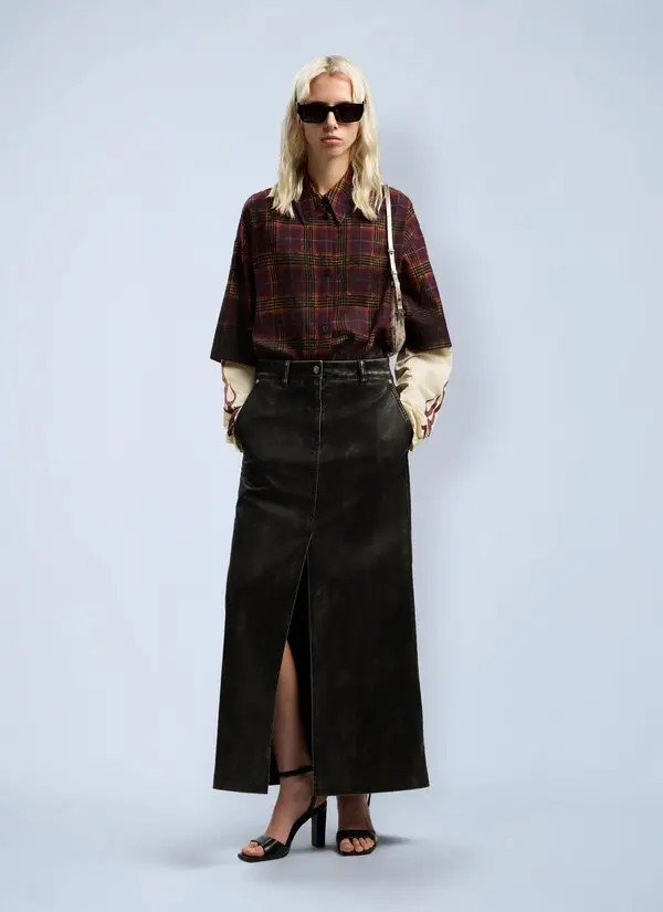 Palm Angels Curved Logo Coated Long Skirt - Gray