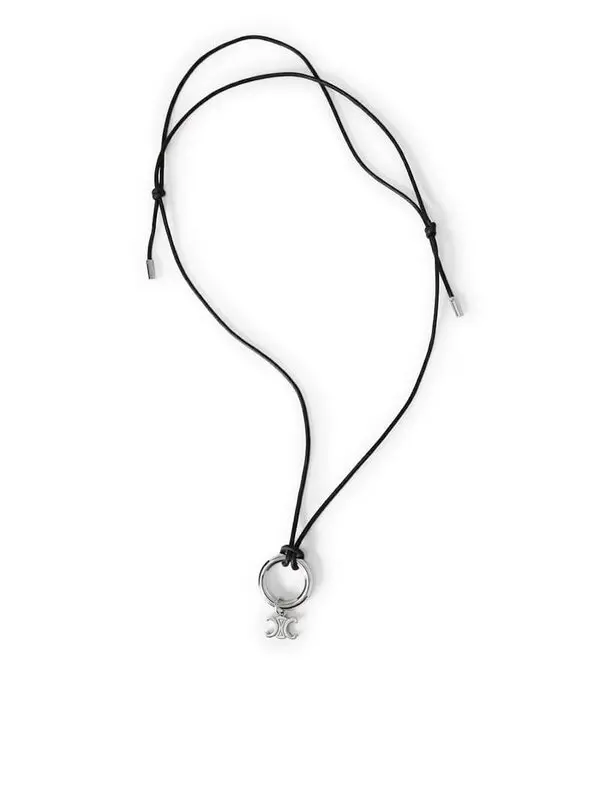 Celine Triomphe Charms Necklace In Cotton And Brass With Rhodium-plated Finish - Multicolor