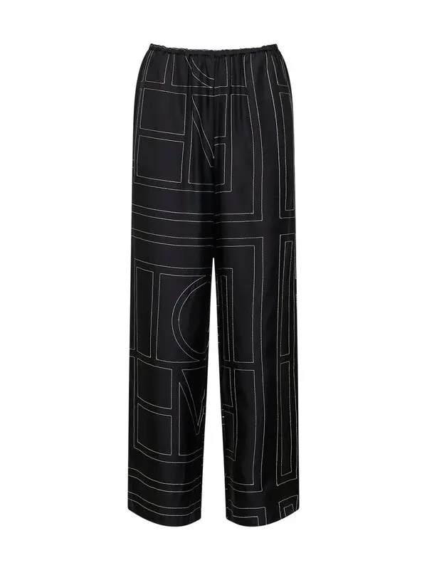 TOTEME Black Monogram Silk Pj Trousers