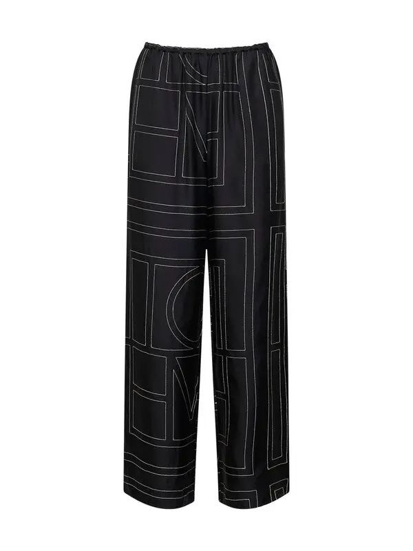 TOTEME Black Monogram Silk Pj Trousers - Multicolor