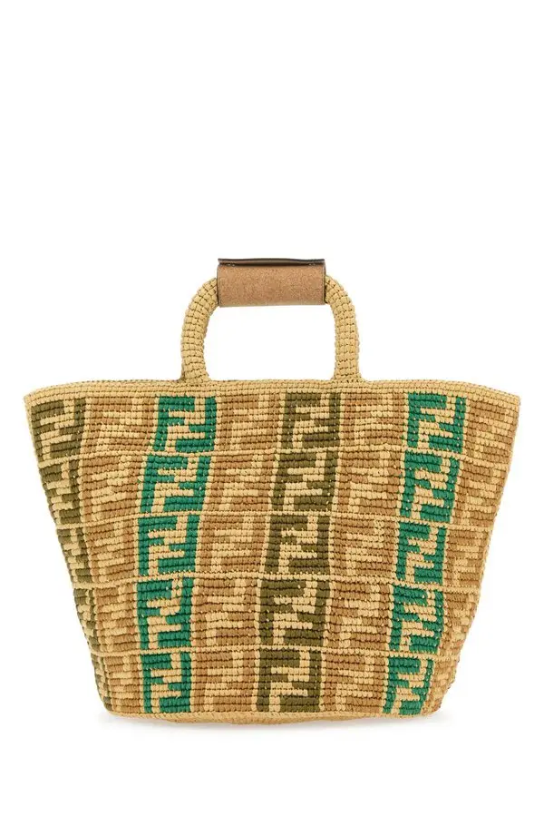 Fendi Embroidered Raffia Ff Shopper Shopping Bag