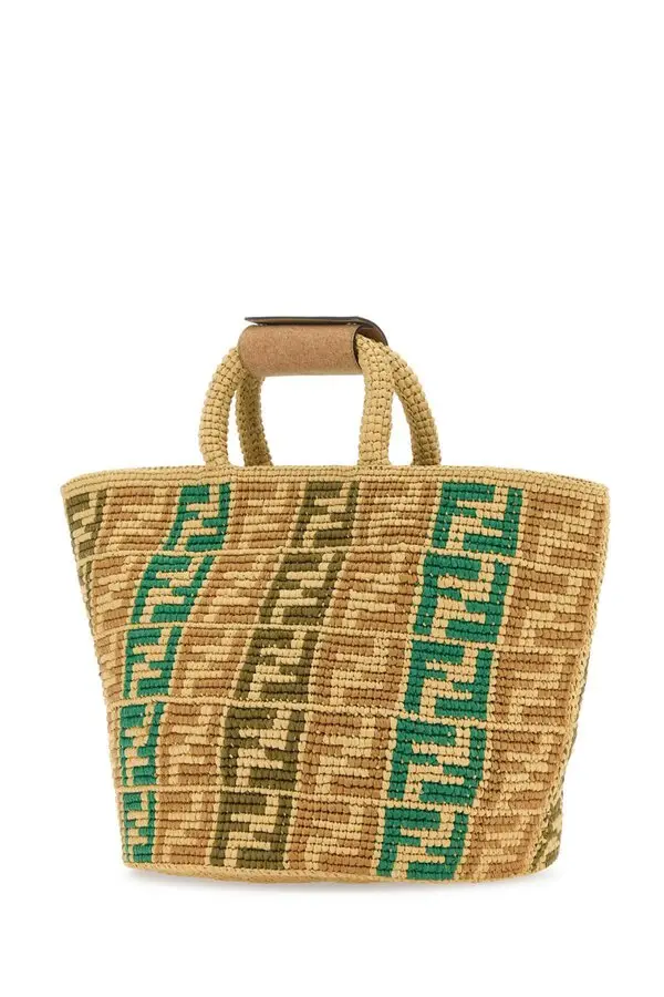 Fendi Embroidered Raffia Ff Shopper Shopping Bag