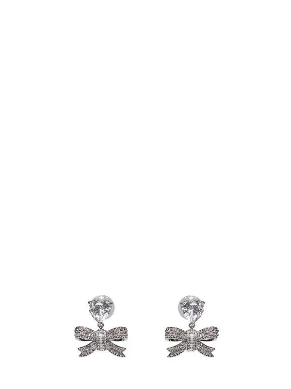 SELF-PORTRAIT Crystal Heart Bow Drop Earrings - Multicolor