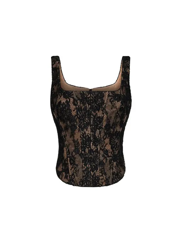 SELF-PORTRAIT Black Lace Corset Top