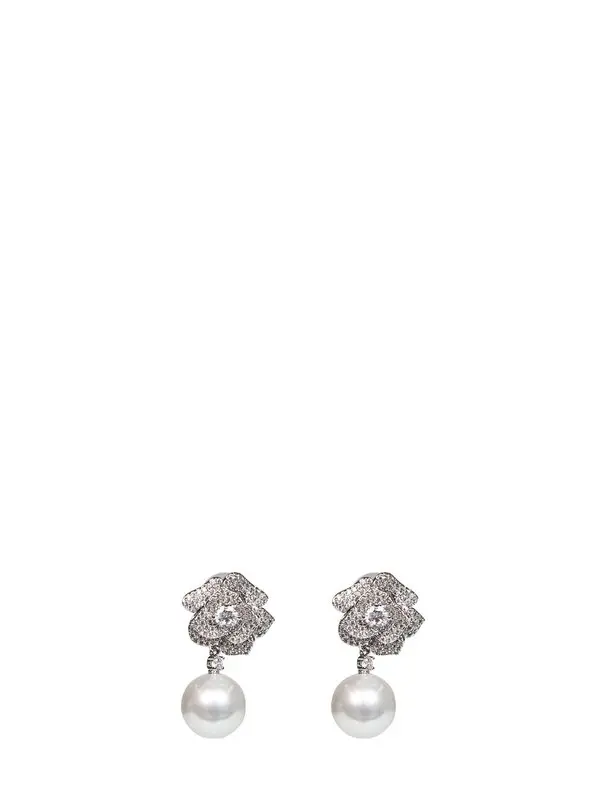 SELF-PORTRAIT Crystal Flower Pearl Drop Earrings - Multicolor