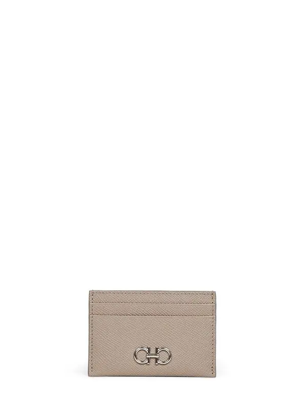 FERRAGAMO Warm Taupe Olive Gancini Credit Card Holder - Multicolor