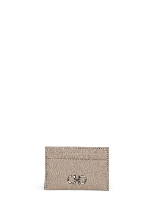 FERRAGAMO Warm Taupe Olive Gancini Credit Card Holder - Multicolor