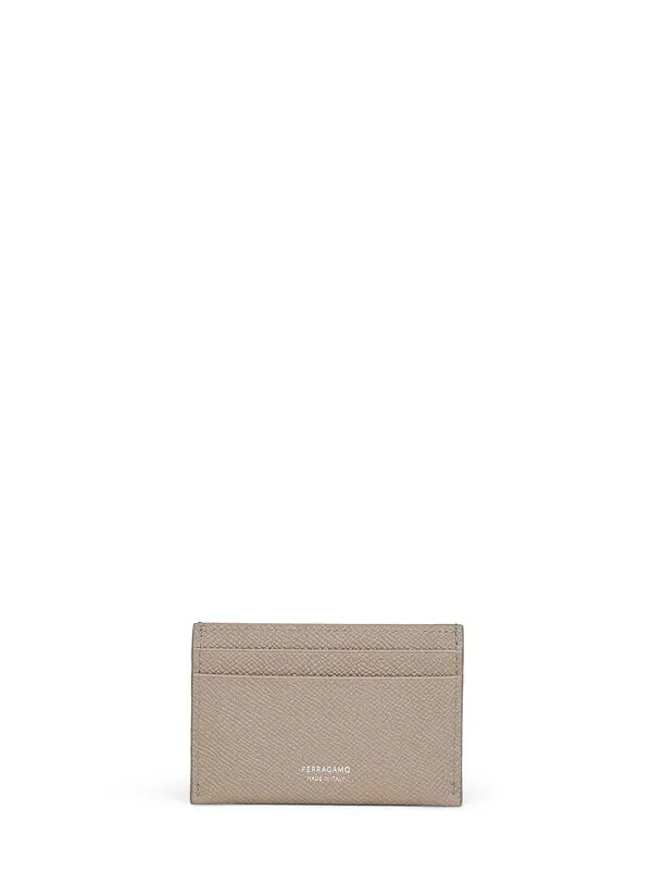 FERRAGAMO Warm Taupe Olive Gancini Credit Card Holder - Multicolor
