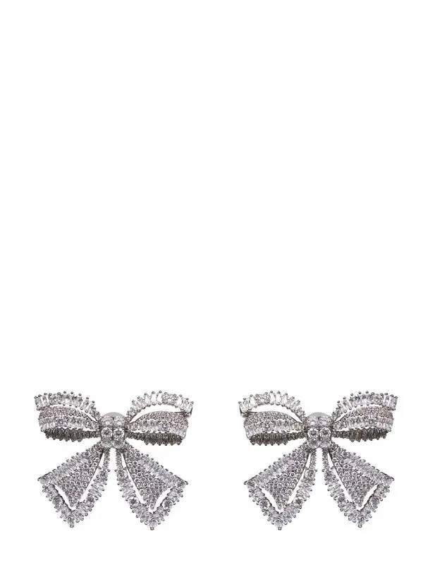SELF-PORTRAIT Silver Crystal Bow Earrings