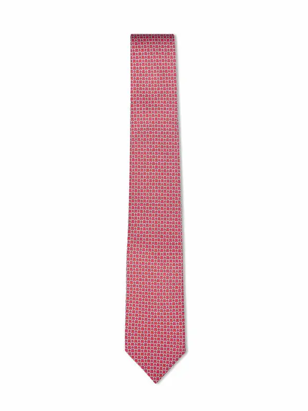 FERRAGAMO Red Gancini Silk Twill Carato Tie - Multicolor