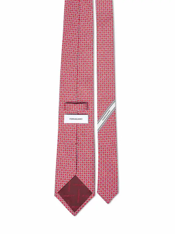 FERRAGAMO Red Gancini Silk Twill Carato Tie - Multicolor