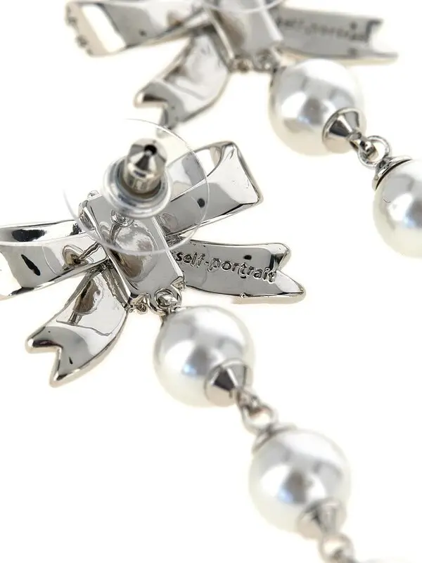 SELF-PORTRAIT Crystal Bow Pearl Droplet Earrings