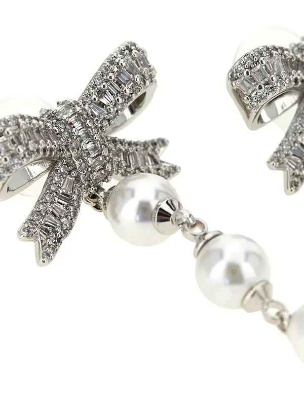 SELF-PORTRAIT Crystal Bow Pearl Droplet Earrings