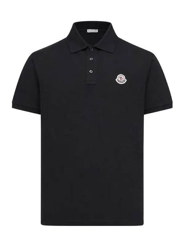 Moncler Cotton Piquet Polo Shirt With Logo Patch - Blue